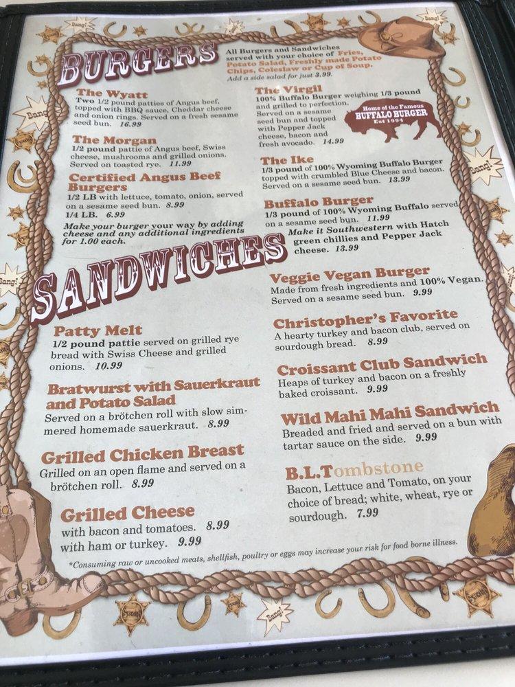 Menu at O K Cafe Tombstone, Tombstone