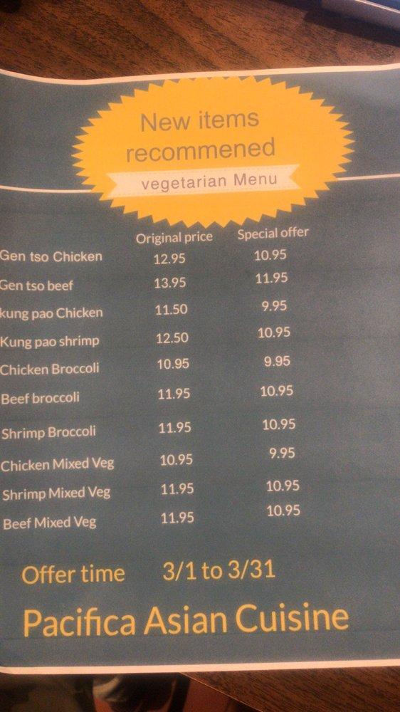 Menu at Pacifica Cuisine restaurant, Suffield