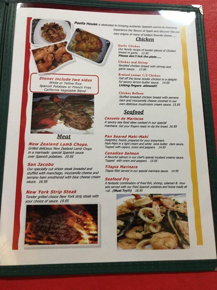 Menu at Paella House restaurant, Orlando