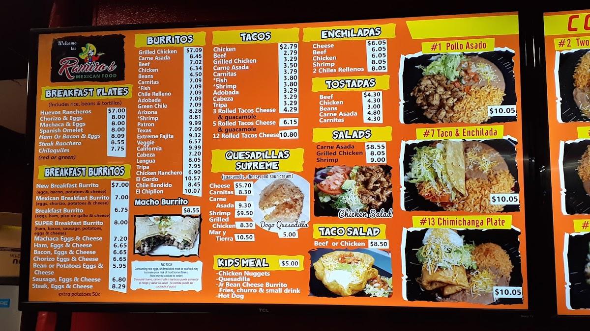 Menu at Ramiro's Mexican Food restaurant, Tucson