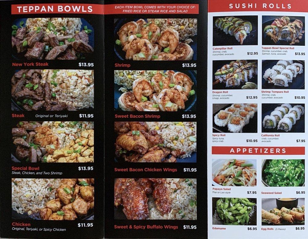 Menu at Teppan Bowl restaurant, Clovis