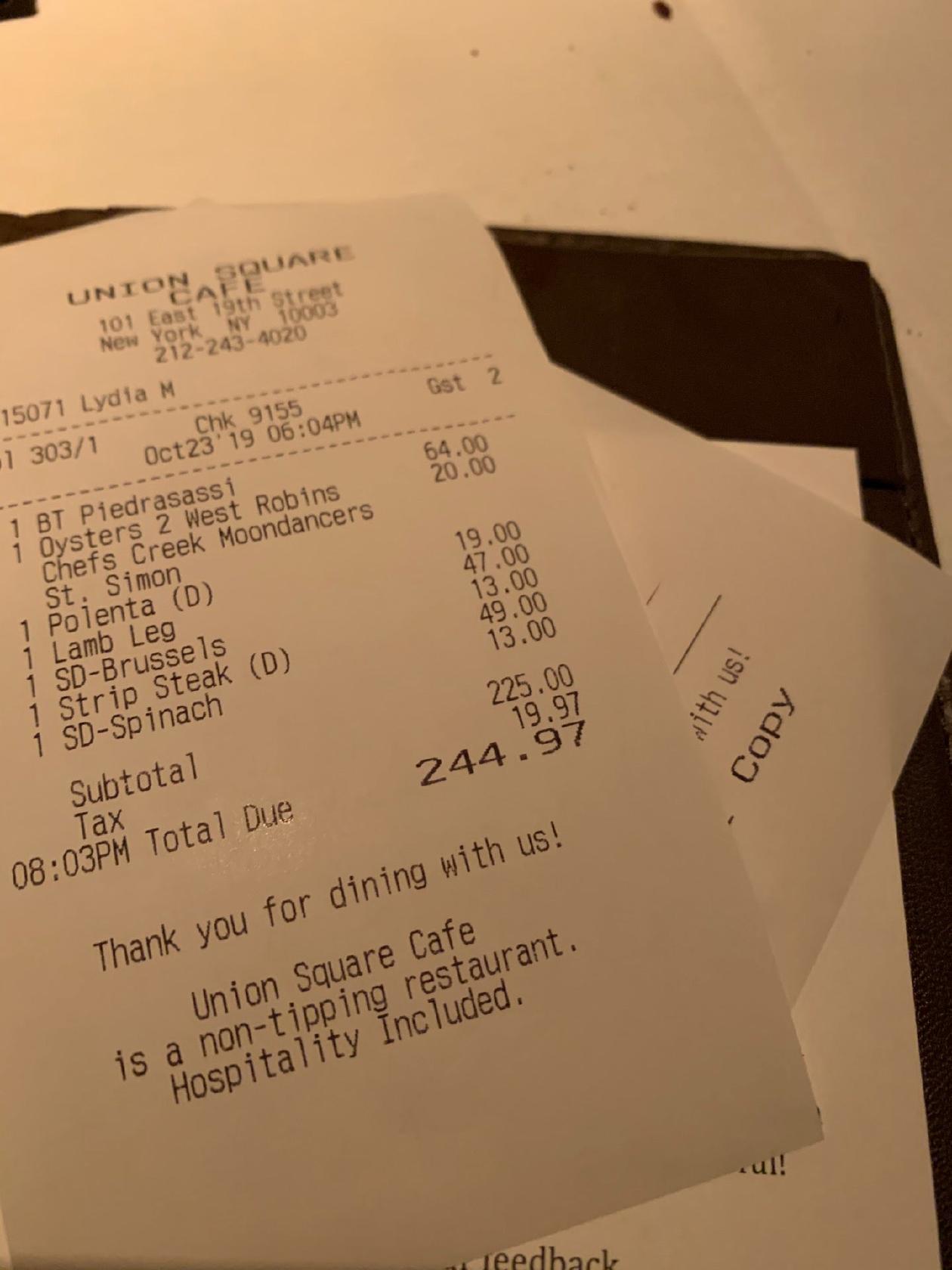Menu at Union Square Cafe, New York City, 101 E 19th St