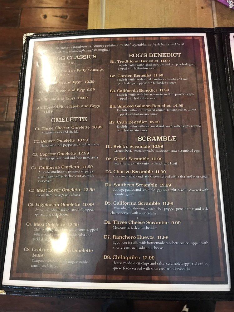 Menu at 833 Brick Cafe, Livermore