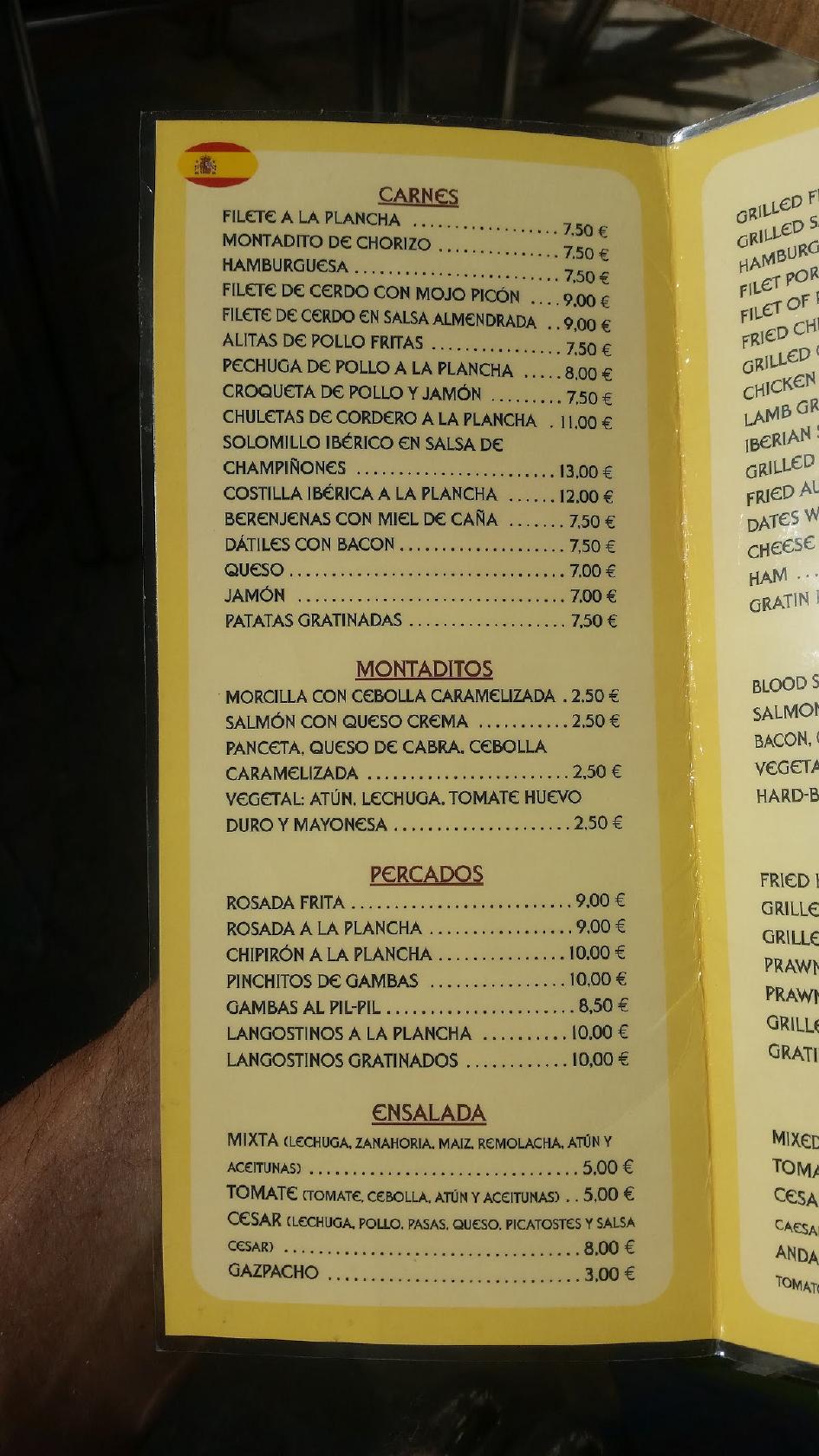 Menu at BAR PACO PEPE, Gaucín