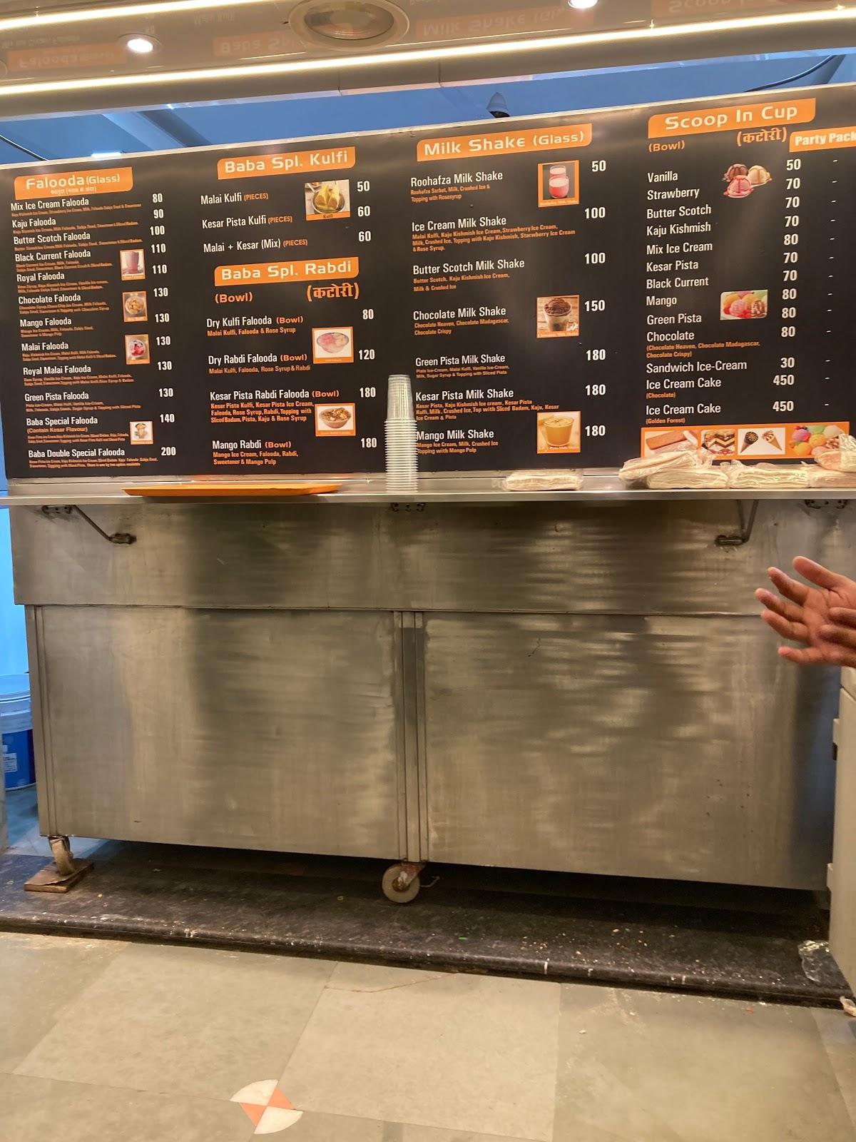 Menu at Baba Falooda & Chat Corner, Mumbai