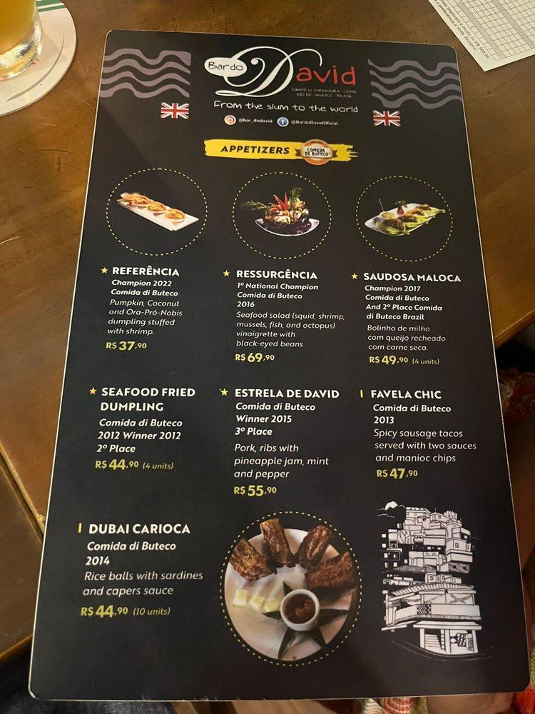 Menu at Bar do David, Rio de Janeiro, Chapéu Mangueira - Ladeira Ary ...