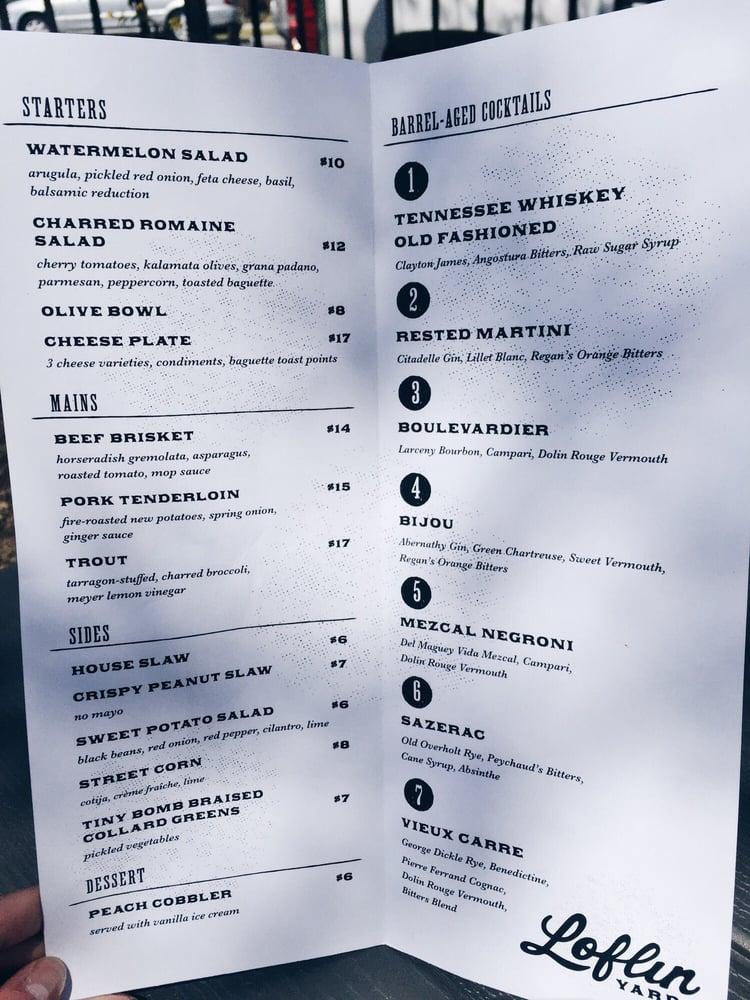 Menu at Loflin Yard pub & bar, Memphis