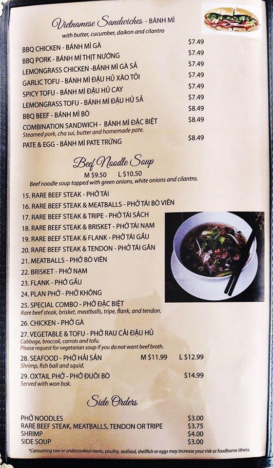 Menu at Pho H&H Vietnamese & Japanese Restaurant, Kapolei