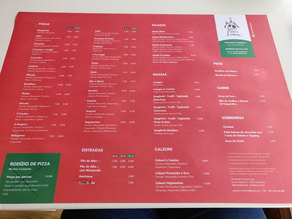 Menu at Pizzaria "Il Camino", Figueira da Foz