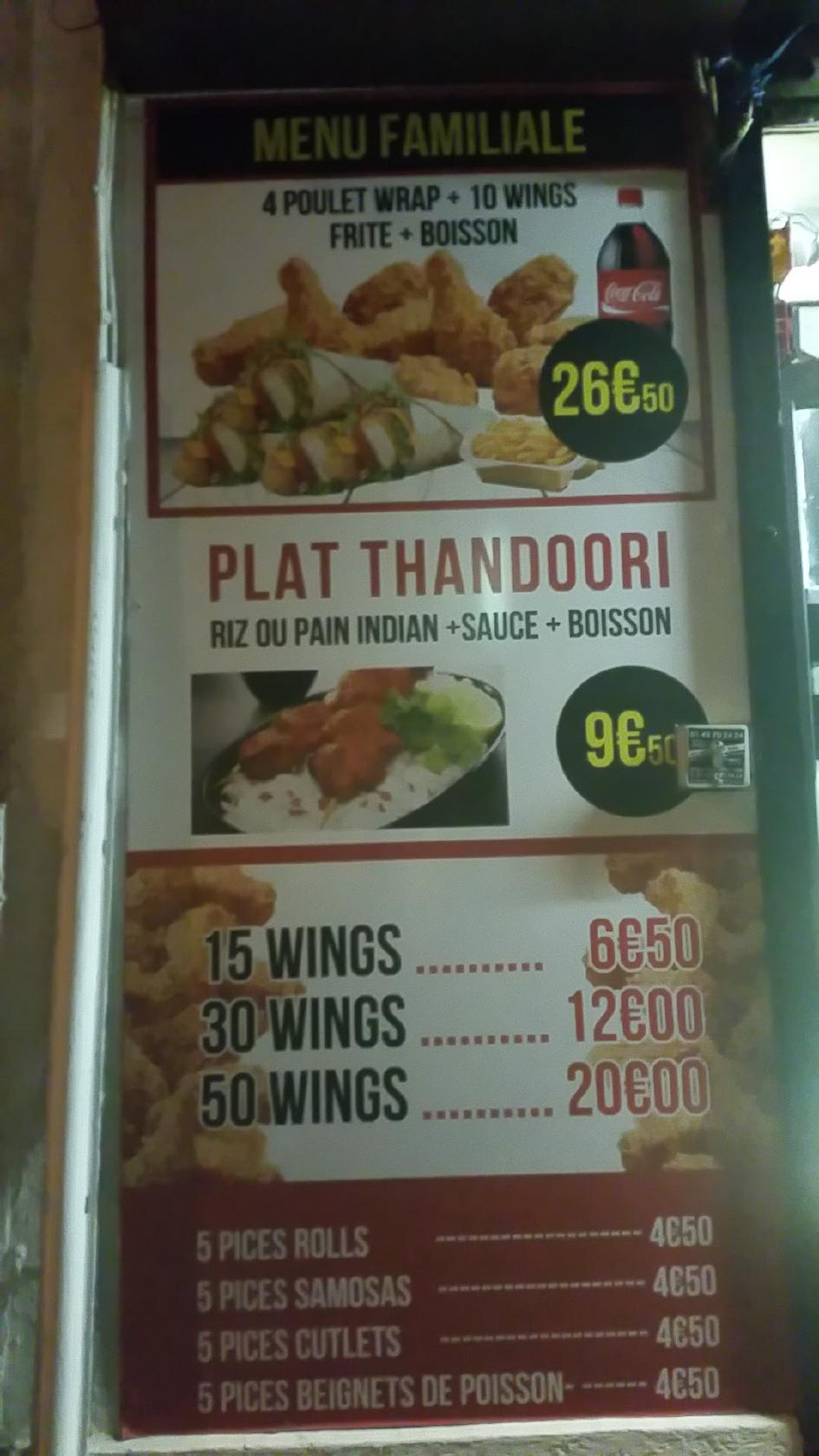 Menu au SR.CHICKEN FOOD restaurant, Villejuif