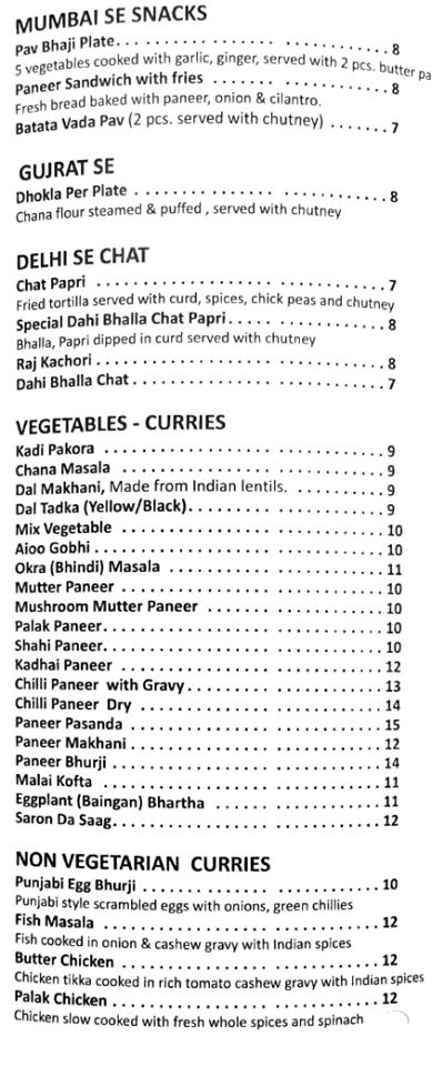 Carta del postres Satya Asha, Surrey, 72 Ave #6