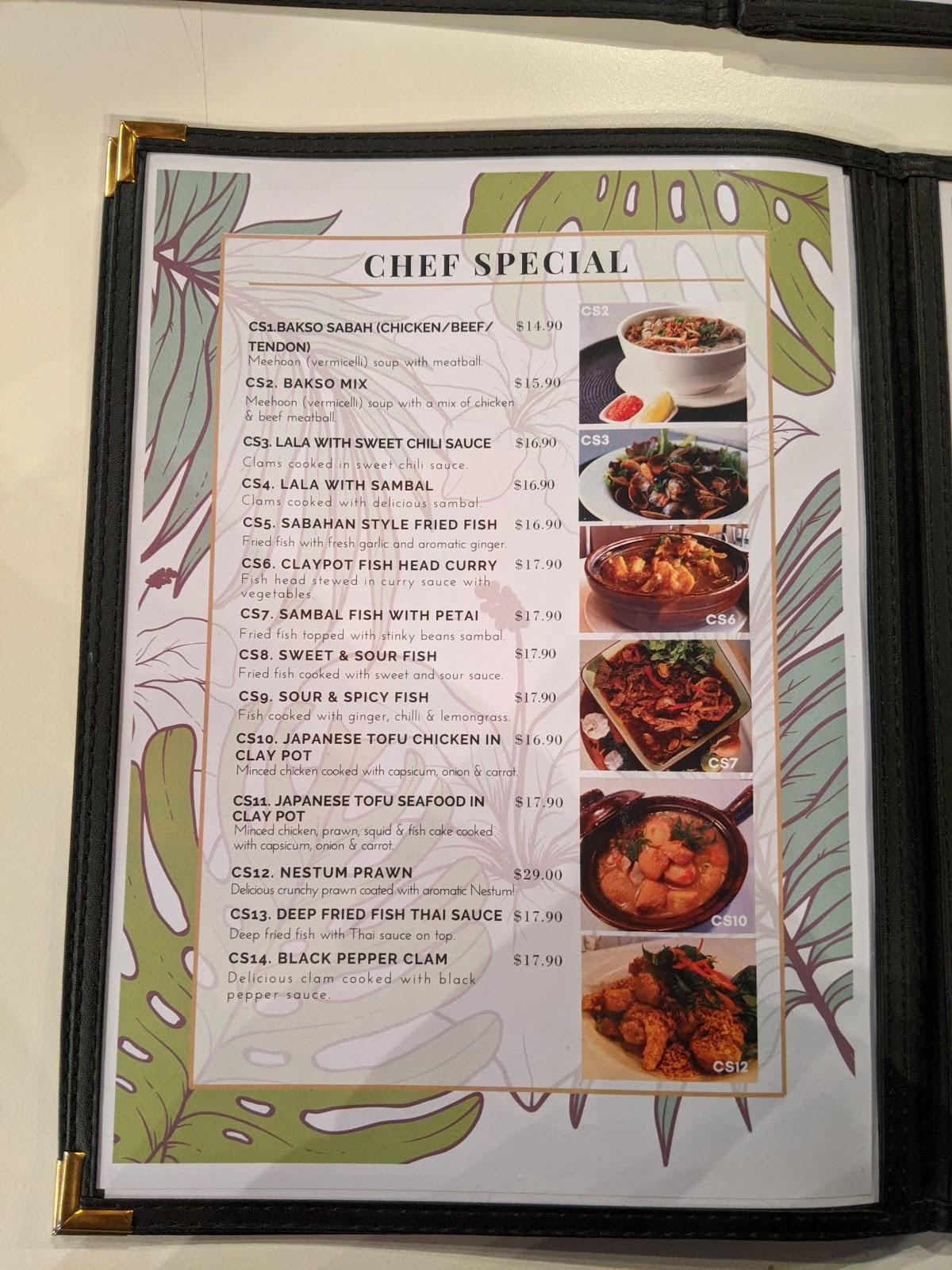 Menu at Taste of Borneo restaurant, Springvale