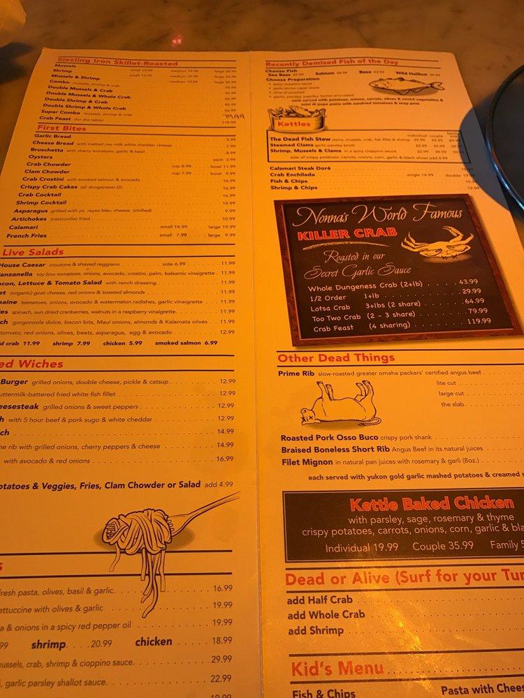 Menu at The Dead Fish restaurant, Crockett