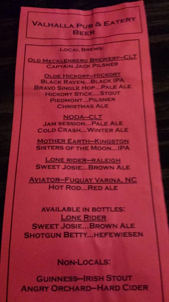 Menu at Valhalla Pub & Eatery, Charlotte