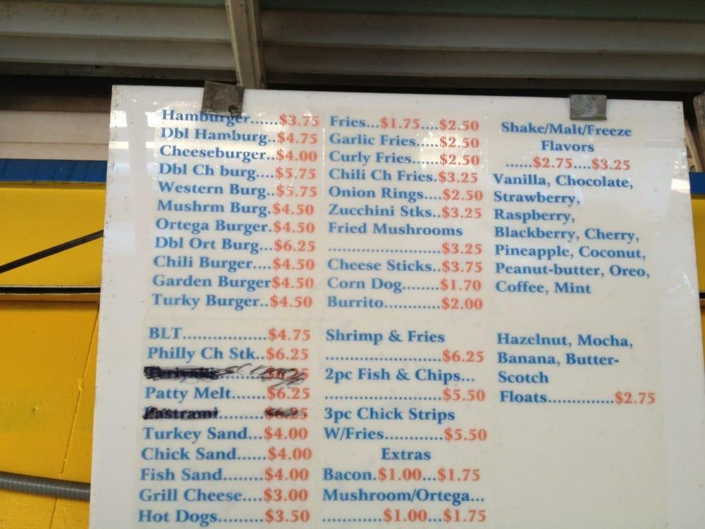 Menu at 101 Drive-In restaurant, Willits