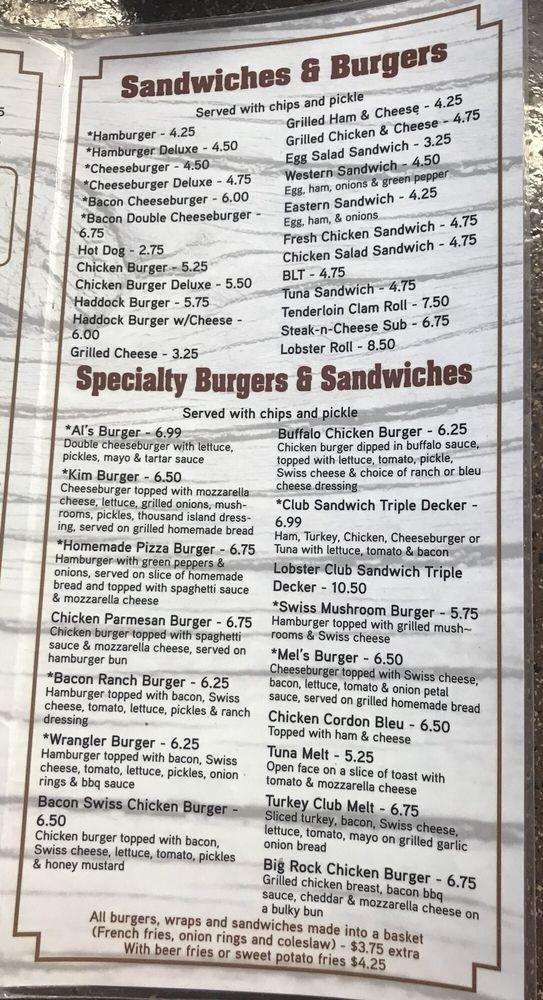 Menu at Al's Diner restaurant, Mars Hill