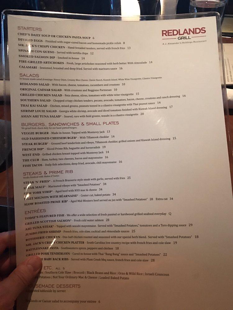 Menu at Redlands Grill steakhouse, Peachtree Corners, Peachtree Pkwy