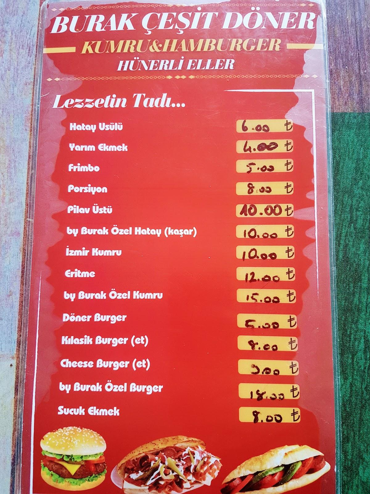 Menu at BURAK ÇEŞİT DÖNER, Erzurum