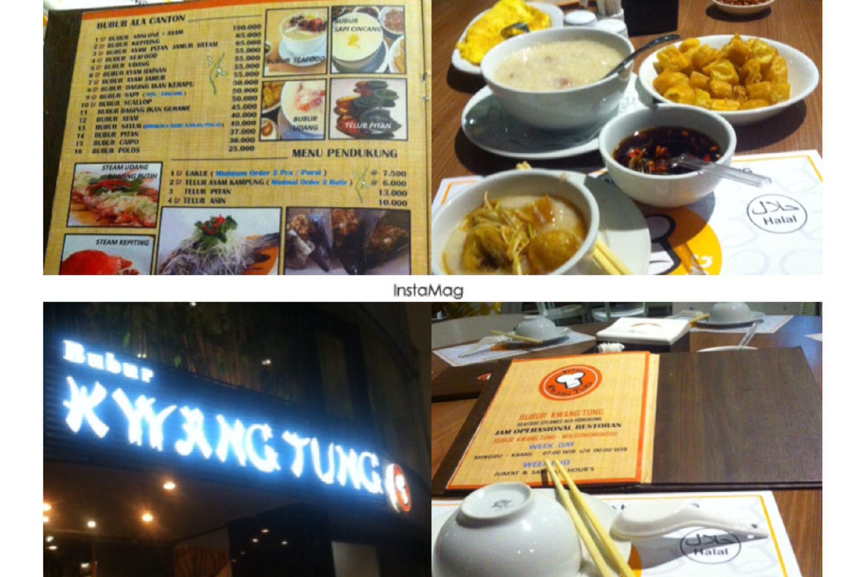 Menu at Bubur Kwangtung restaurant, Jakarta, Jl. Wolter Monginsidi No.49