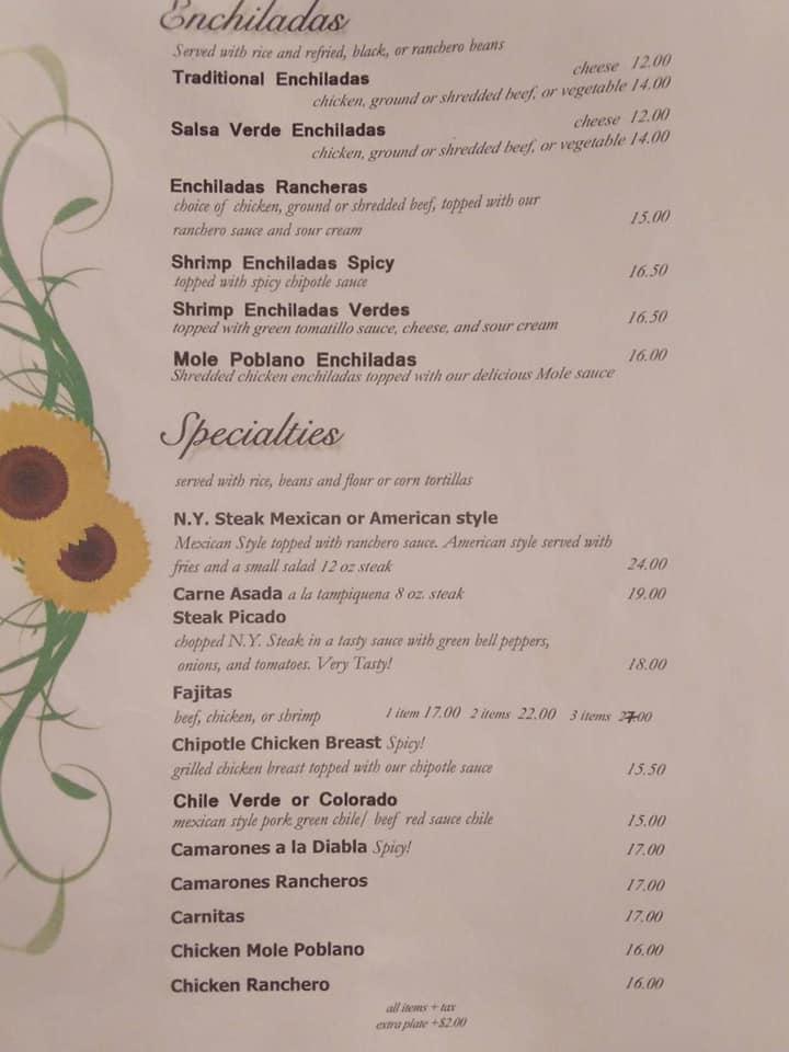 Menu at Carmelita's Mexican Grill restaurant, Borrego Springs