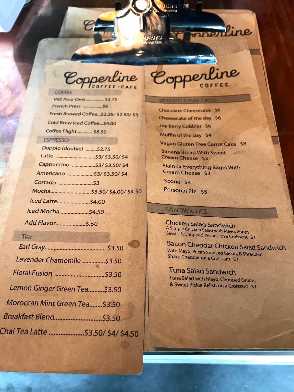 Menu at Copperline Coffee restaurant, Daytona Beach