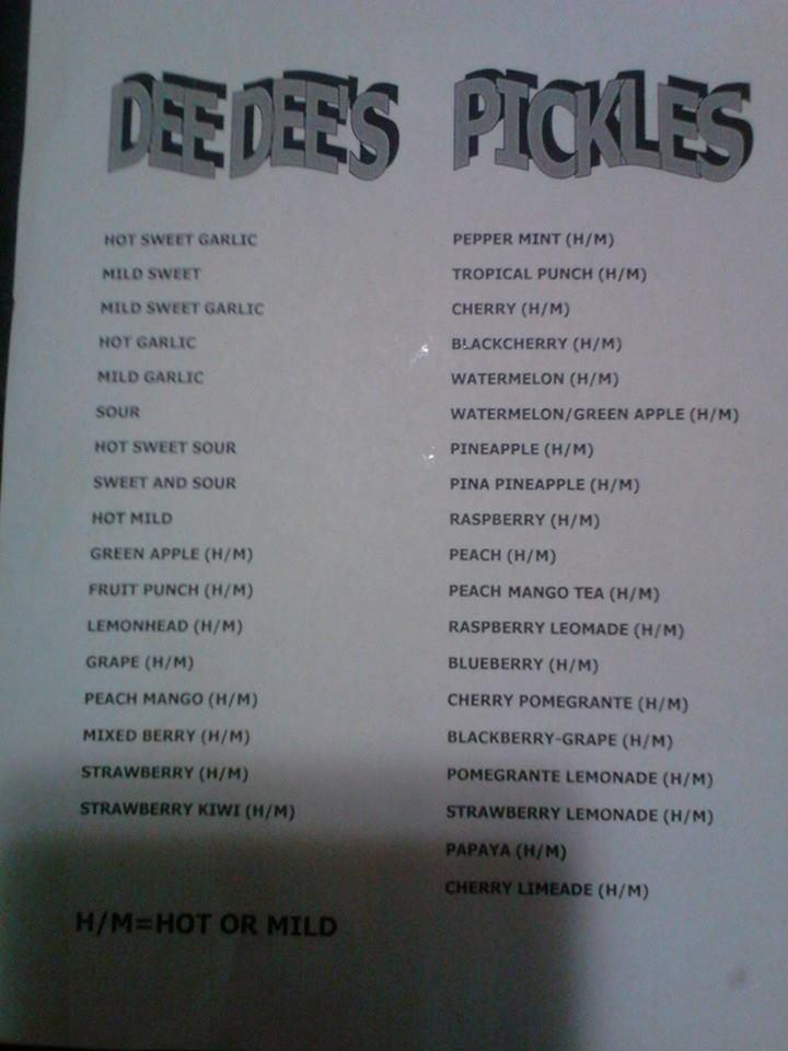 Menu at Dee Dee’s Pickles LLC restaurant, St. Louis