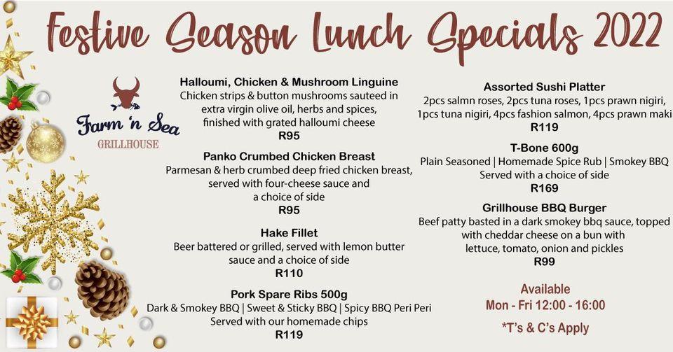 Menu at Farm 'n Sea Grillhouse restaurant, Vanderbijlpark