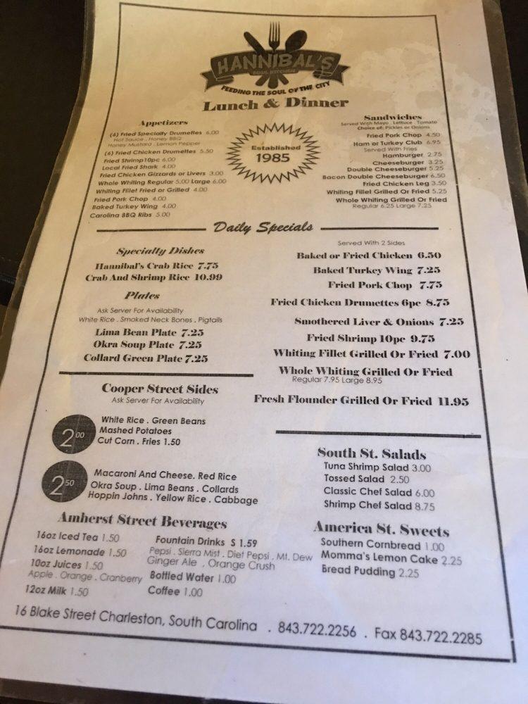 Menu at Hannibal's Kitchen BBQ, Charleston