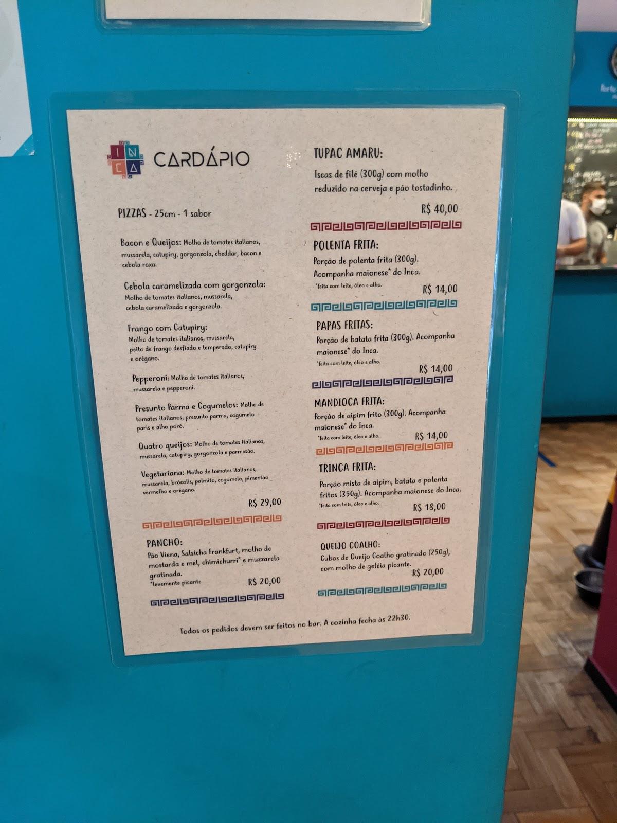 Menu at Inca Bar de Cervejas, Porto Alegre