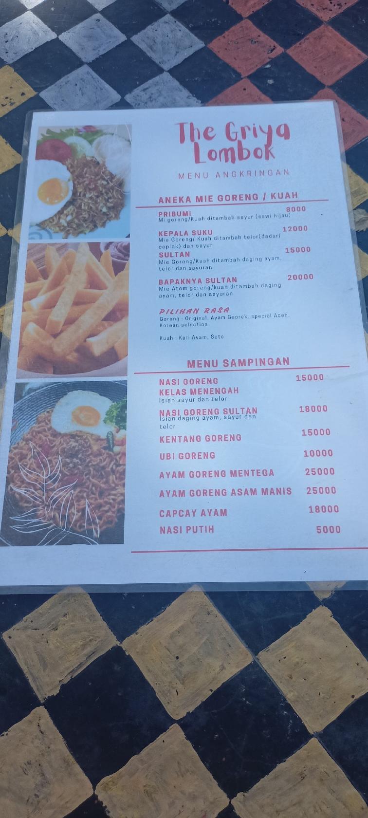 Menu at The Griya Lombok, Mataram