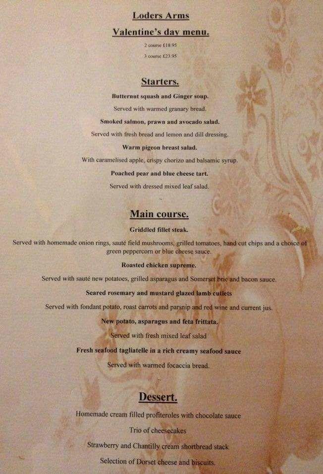 Menu at The Loders Arms pub & bar, Bridport, New Street Lane
