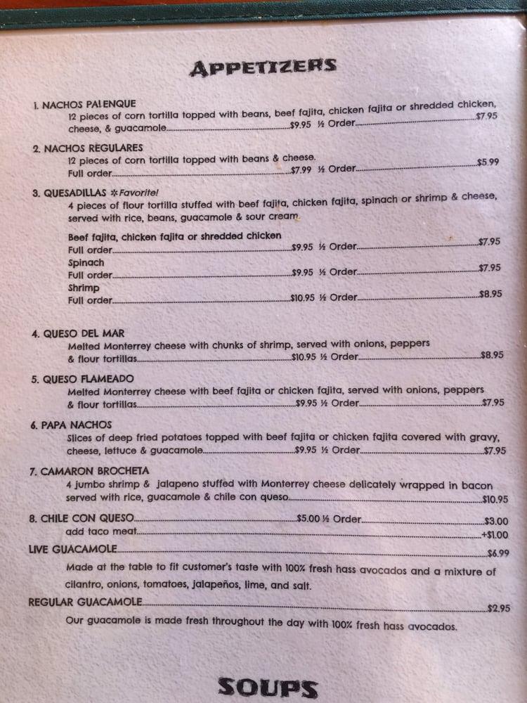 Menu at El Ranchero Restaurant, Nacogdoches