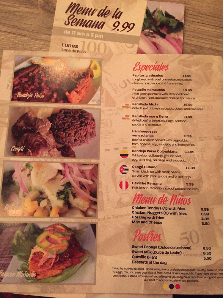 Carta del restaurante LA VINOTINTO, Myrtle Beach