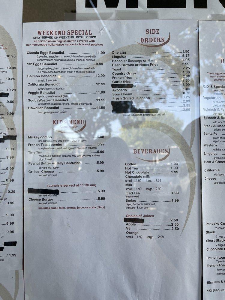 Menu at OD's Kitchen restaurant, Gilroy