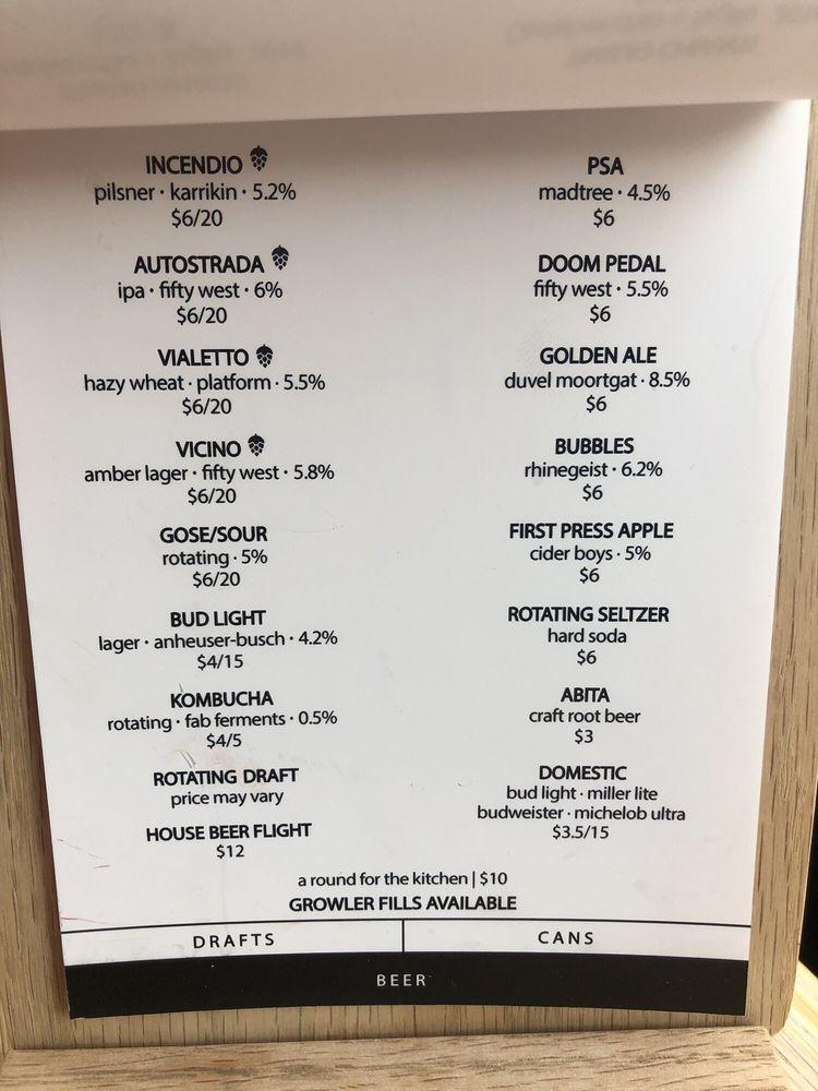 Menu at TAGLIO OTR pub & bar, Cincinnati, 56 E 12th St