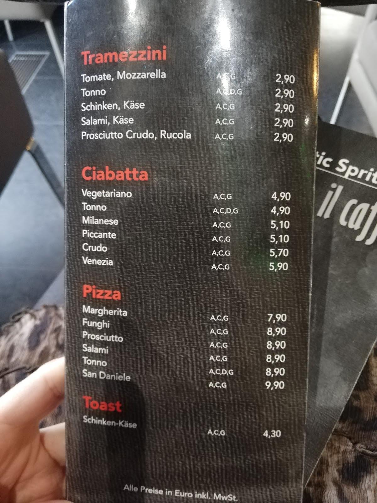 Menu at il caffe cafe, Klagenfurt