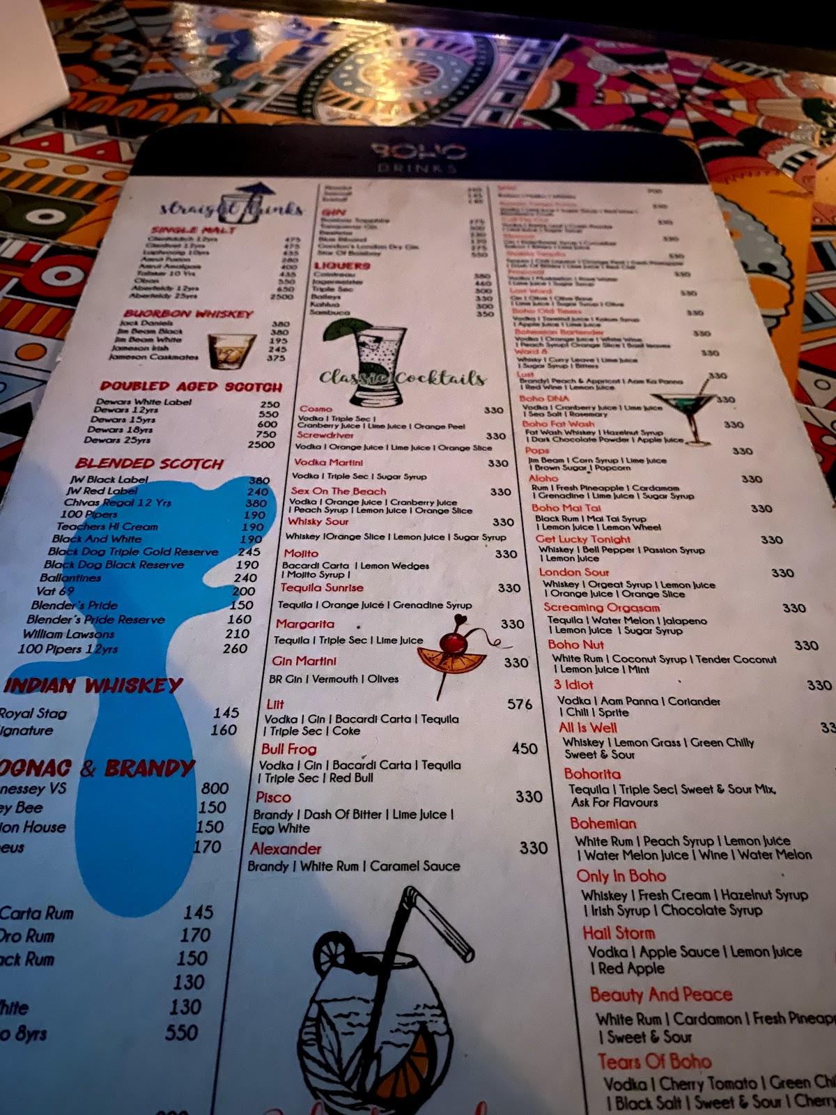 Menu at BOHO Rooftop Restaurant & Bar, Bengaluru, Brookefield Mall