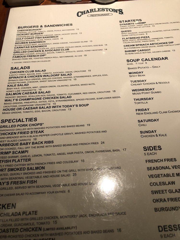Menu at Charleston's Restaurant, Oklahoma City, 224 Johnny Bench Dr