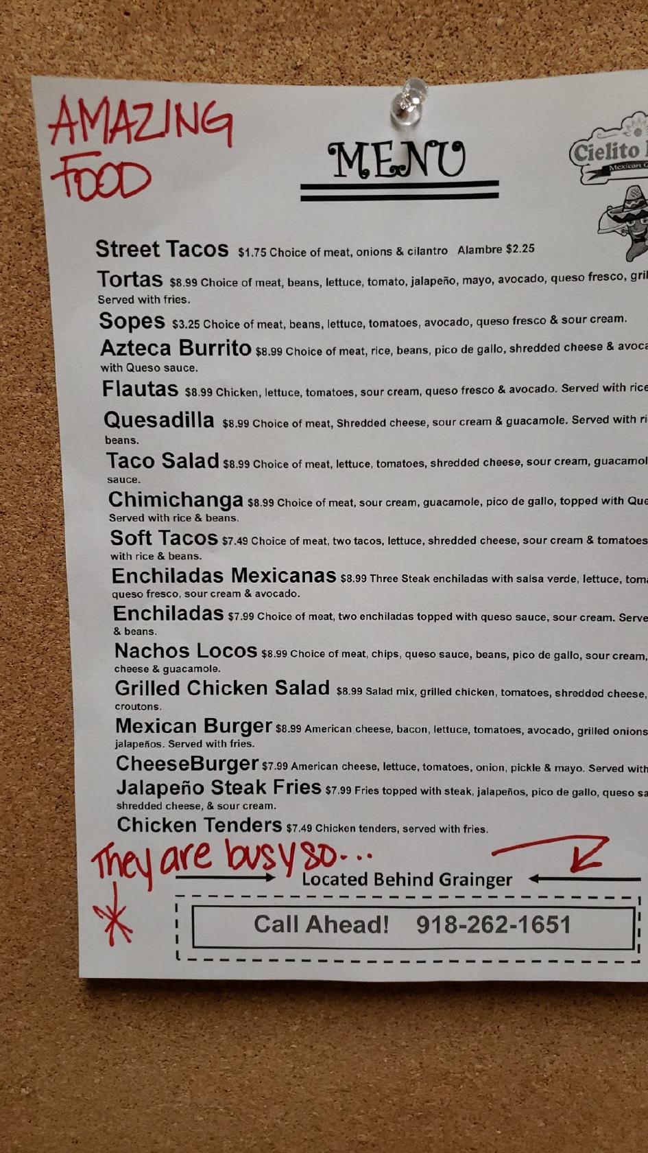 Menu at Cielito Lindo Mexican Grill Food Truck restaurant, Tulsa