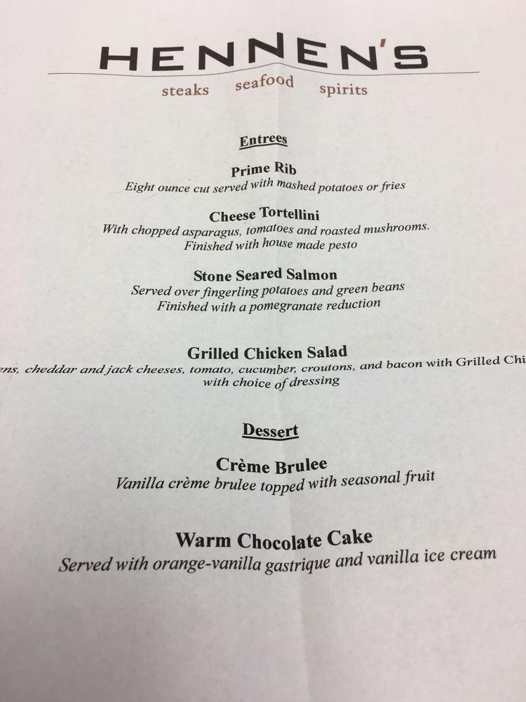 Menu at Hennen's pub & bar, Chattanooga