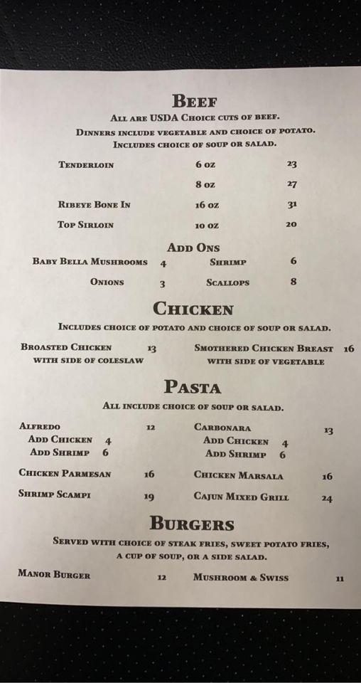 Menu at Manor on Main steakhouse, Wausaukee