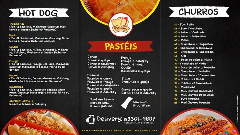 Menu at Pastelia cafeteria, Araçatuba