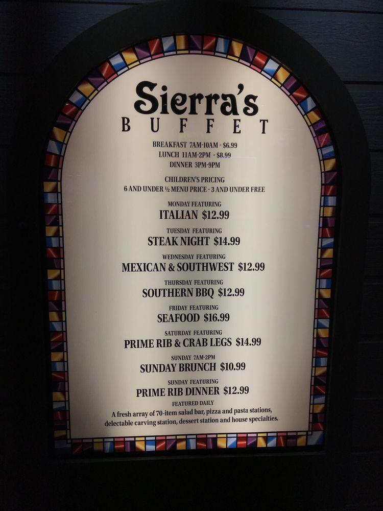 Menu at Sierra's Buffet restaurant, Mesquite, 100 E Pioneer Blvd