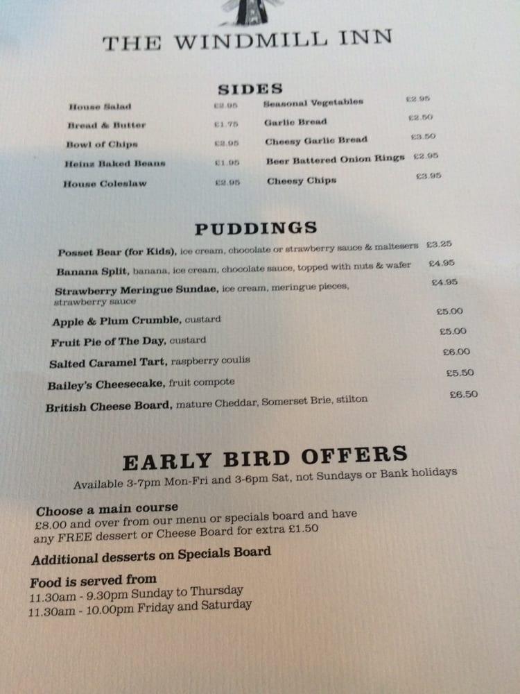 Menu at The Windmill Inn, Portishead pub & bar, Portishead