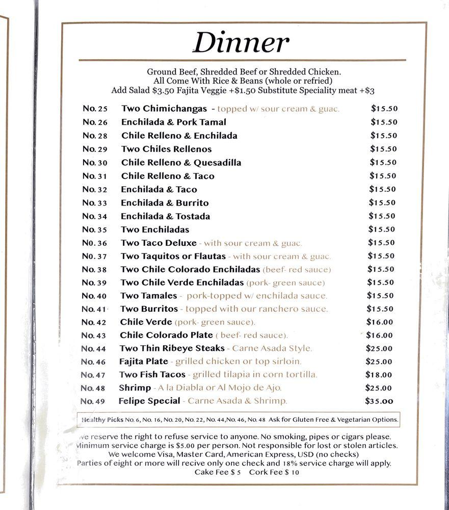 Menu at El Azteca restaurant, Ukiah, S State St