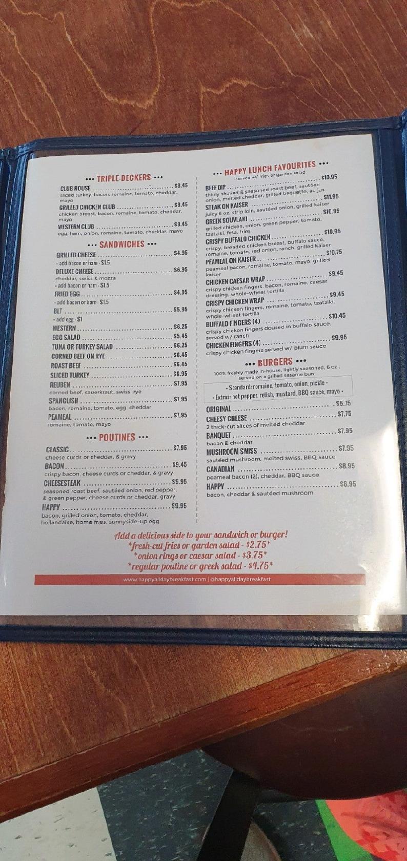 Menu at Happy All-Day Breakfast & Lunch restaurant, Newmarket