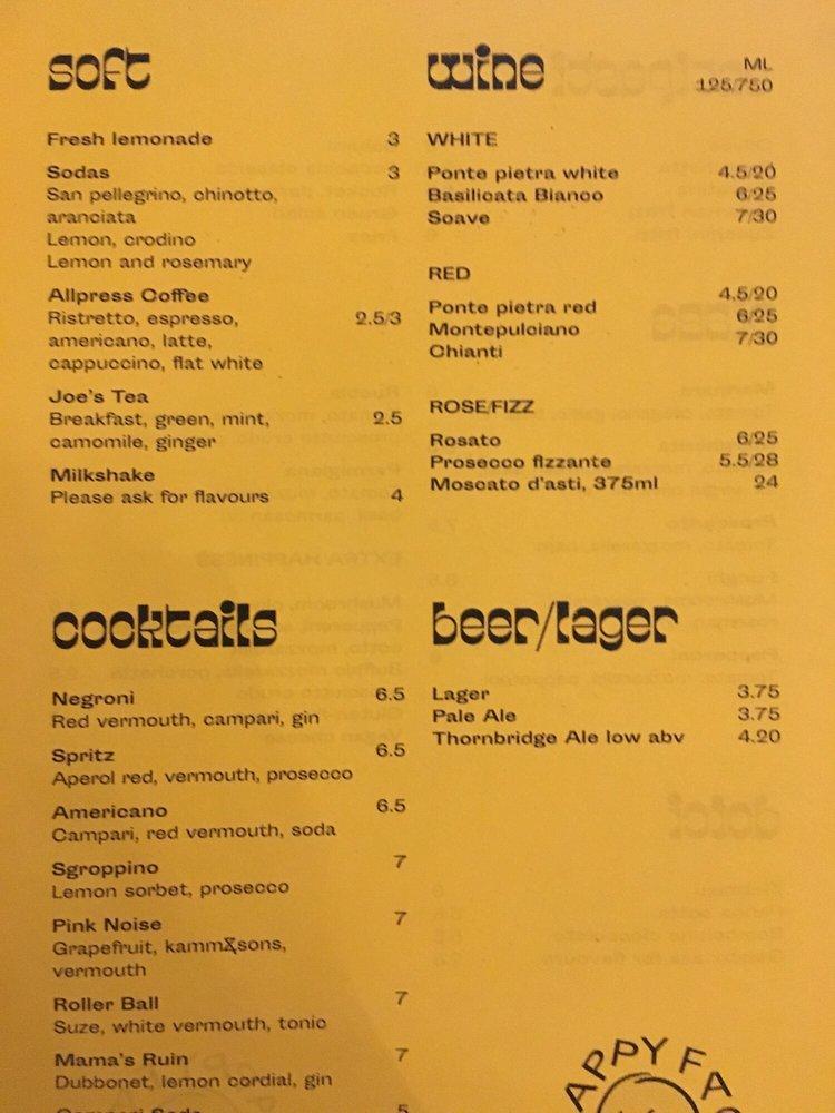 Menu at Happy Face Pizza King's Cross pizzeria, London, 14 Handyside St