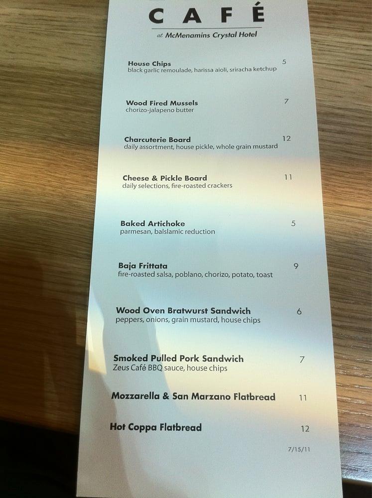 Menu at McMenamins Hal's Café pub & bar, Portland, 303 SW 12th Ave