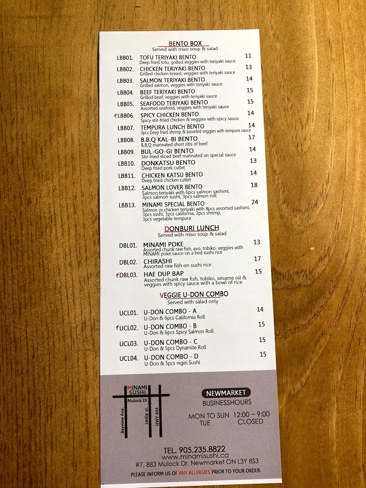 Menu at Minami Sushi - Newmarket restaurant, Newmarket