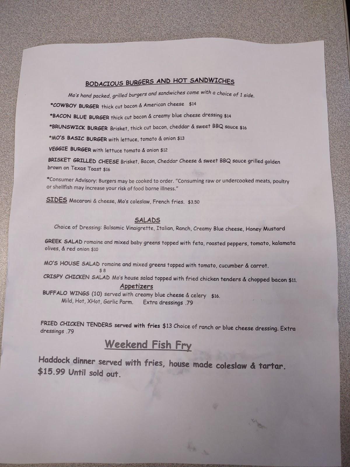Menu at Mo's Wood fired Kitchen pizzeria, Southport